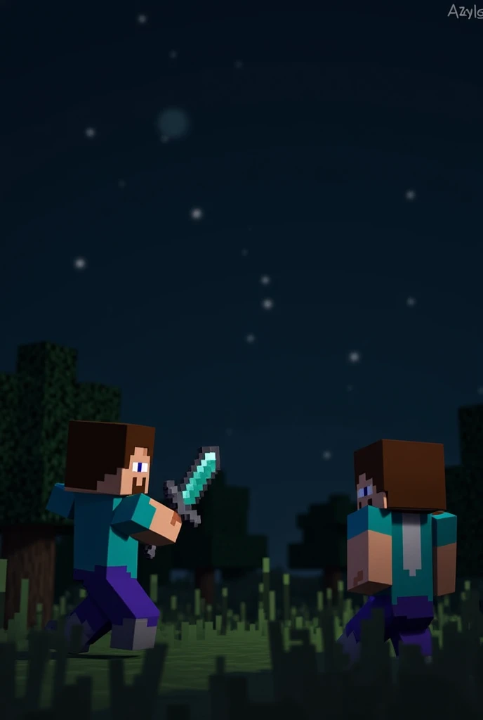 " A Minecraft character Steve running toward a zombie , holding a ...