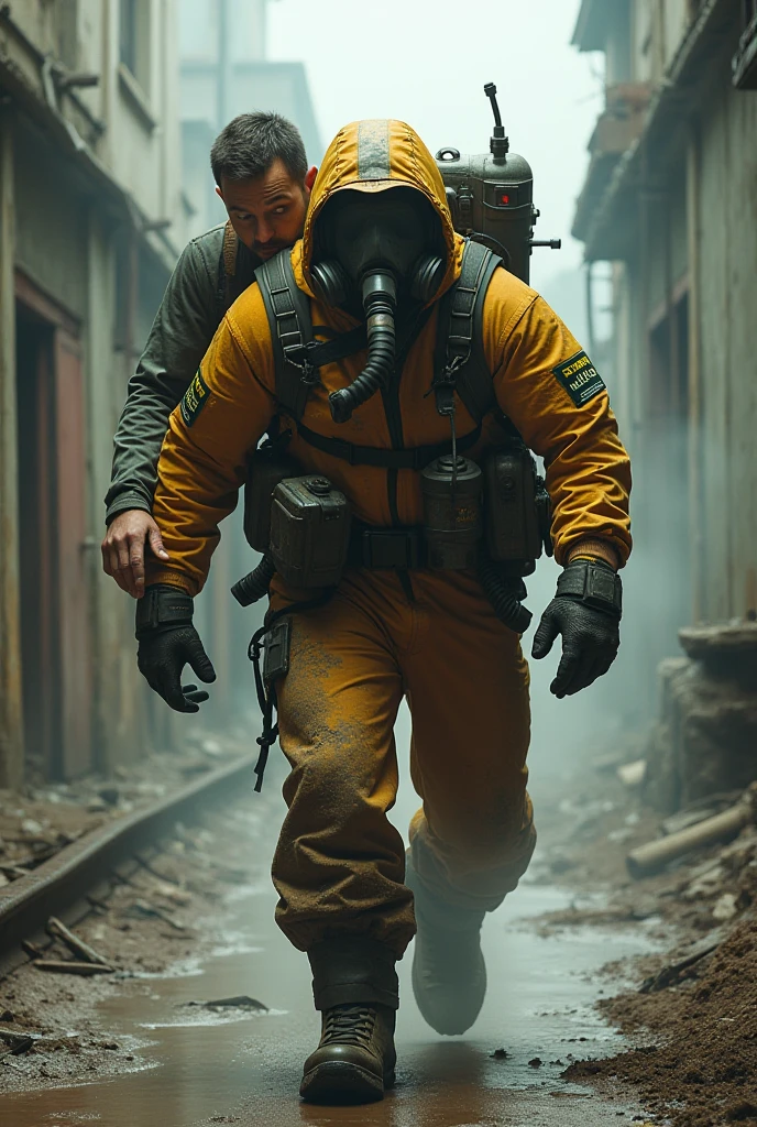 A fumigator carrying a man on his back - SeaArt AI