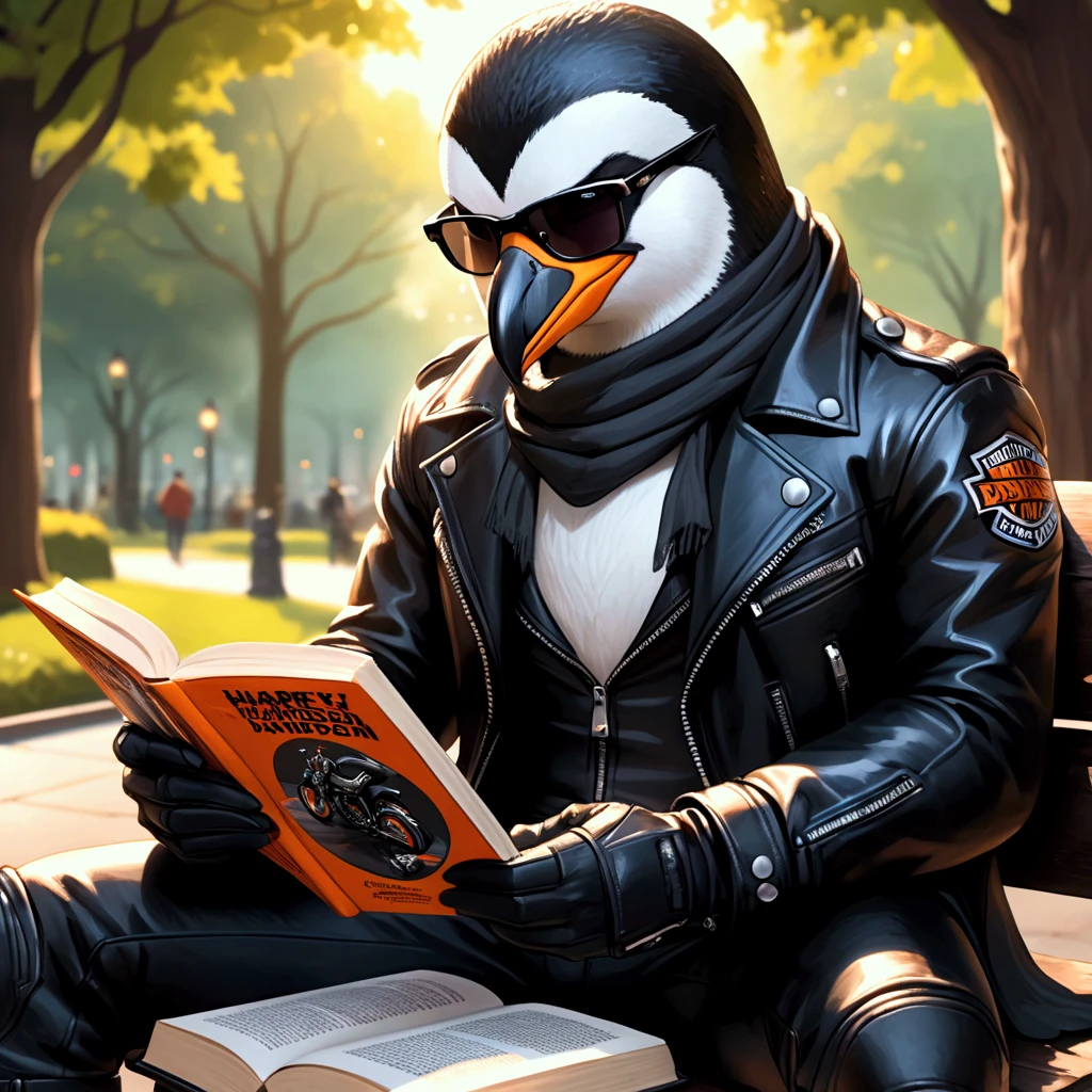 Closeup, comic art style, An extremely badass anthropomorphic penguin ...