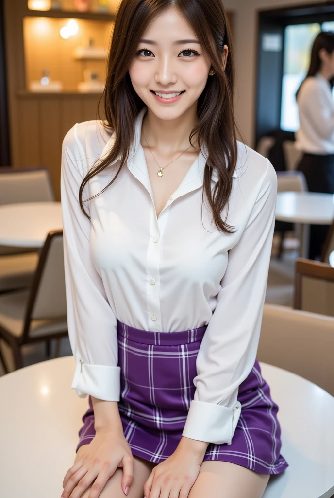 An 27-year-old Japanese woman 、 height 155 cm、 wears a white satin ...