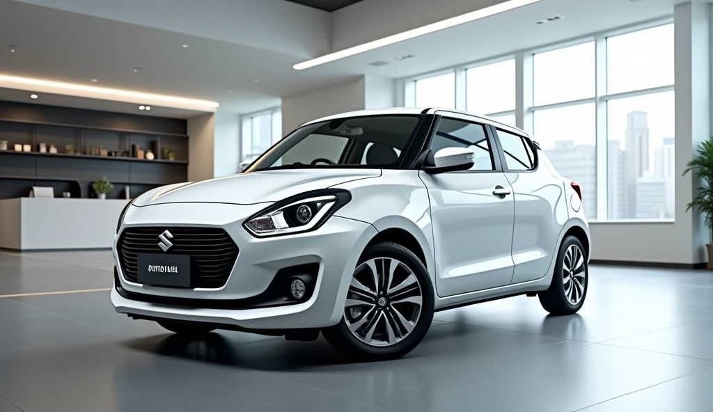 A side view 2025 suzuki swift glx in white colour in show room - SeaArt AI