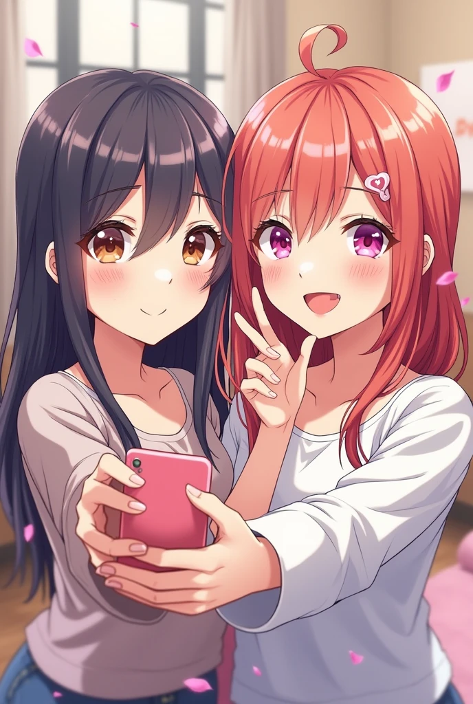 A anime girl taking selfie with a anime girl - SeaArt AI