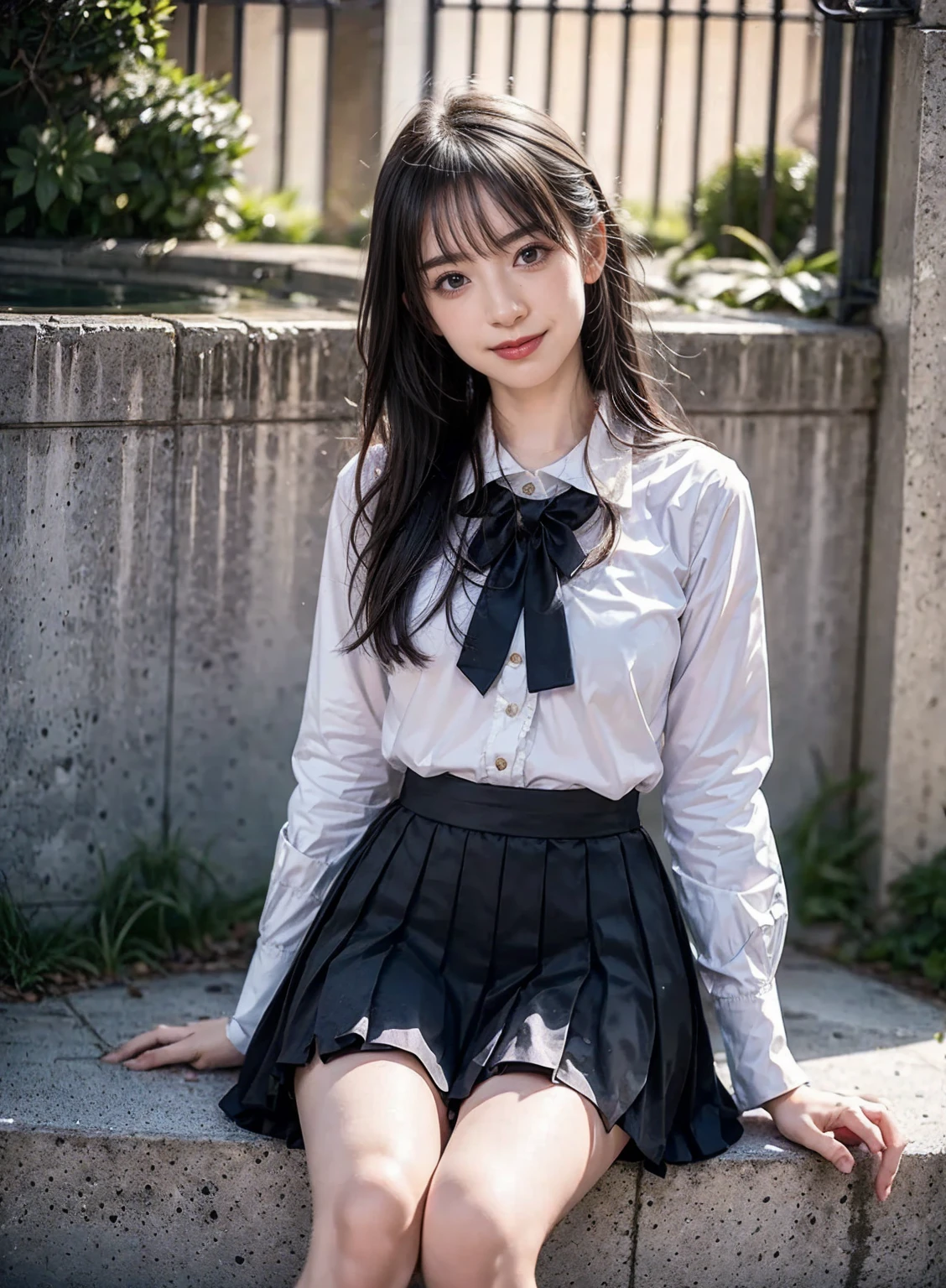 Arafed asian woman in a skirt and a white shirt posing for a picture - SeaArt AI