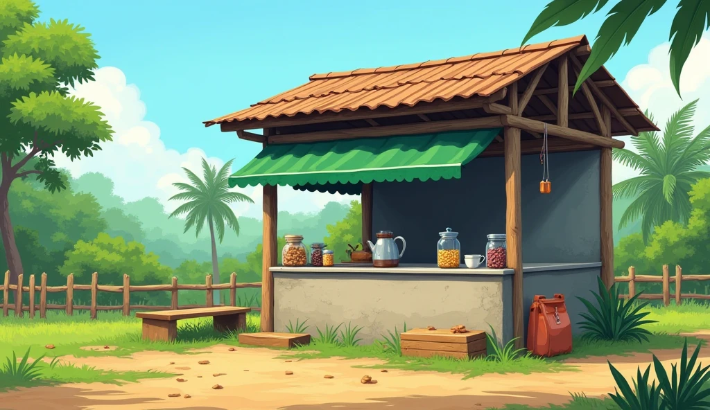 An illustration of a rural tea stall in an Indian village setting ...