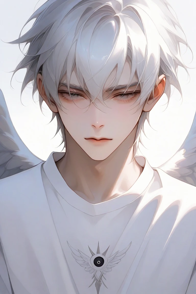 1boy, male focus, white hair, extra detailed eye, black eye, lean ...