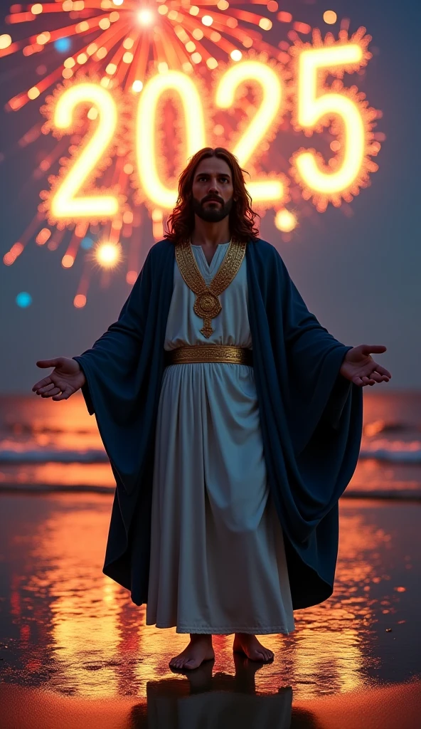 A realistic image of Jesus Christ, with long, wavy brown hair - SeaArt AI