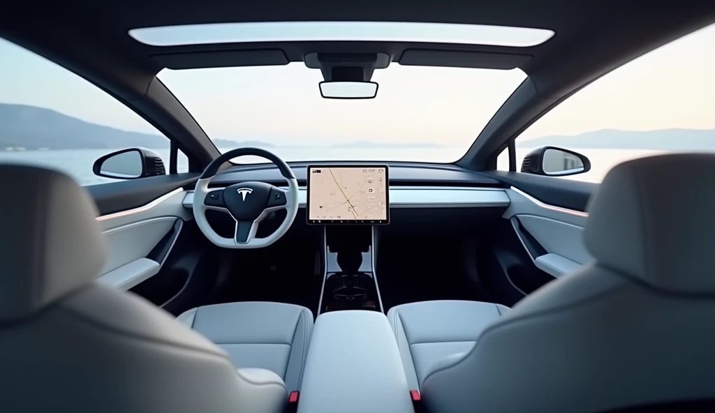 Prompt: "The luxurious interior of the 2025 Tesla Model Y, showcasing ...