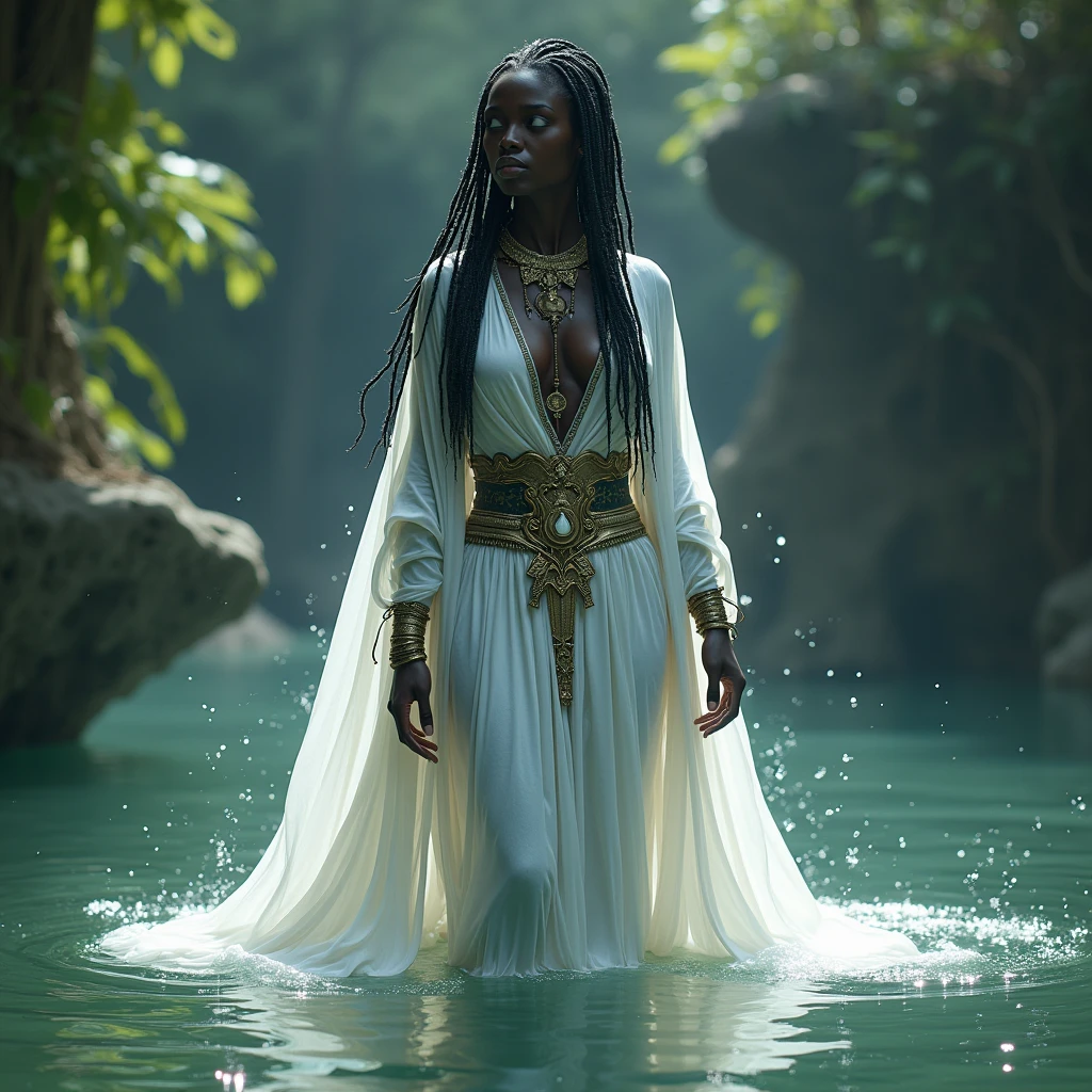 An ancient black nigerian female water spirit. Long braided Hair that ...