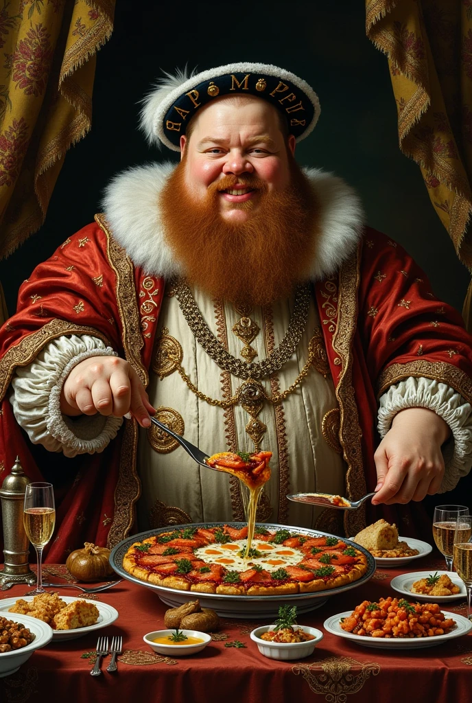 Henry eighth, Very fat king eating at a table. - SeaArt AI