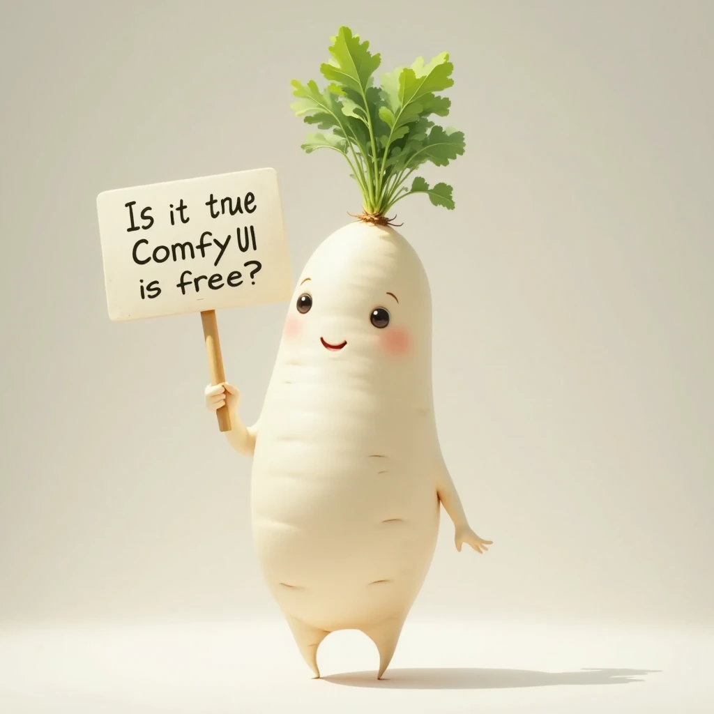 A realistic and whimsical illustration of a radish character holding a ...
