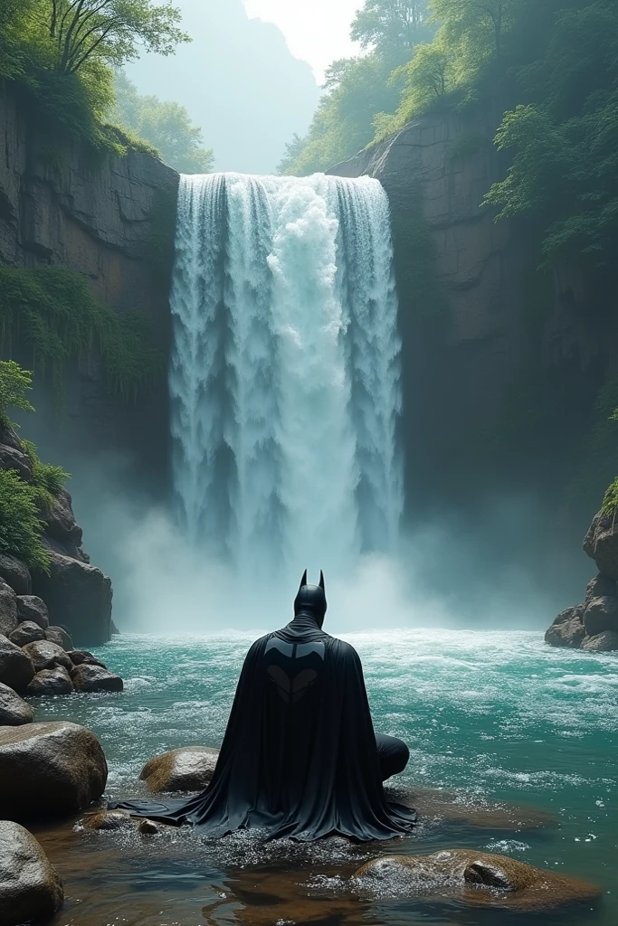 Batman resting in a beutiful waterfall - SeaArt AI