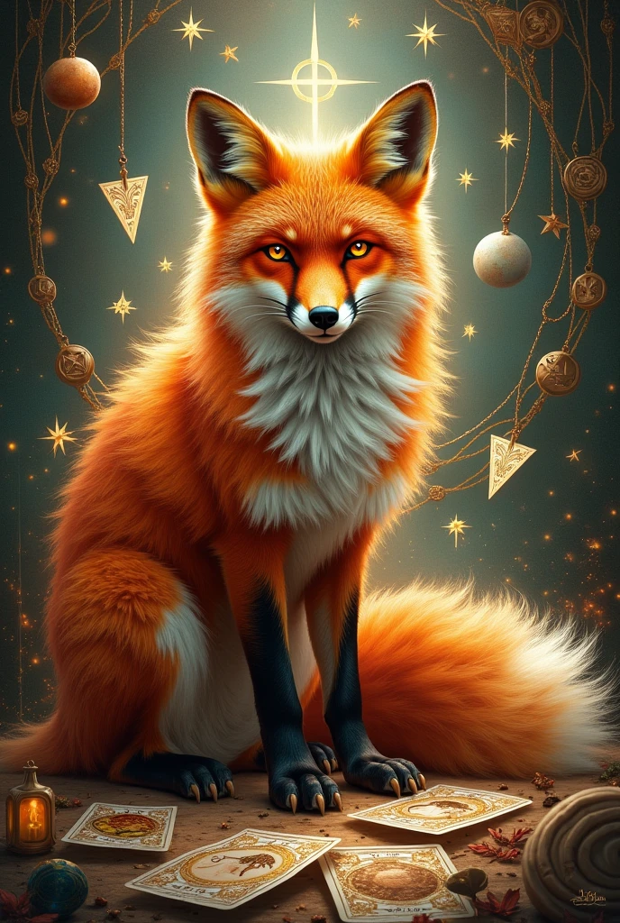 Mystical fox with gypsy deck - SeaArt AI