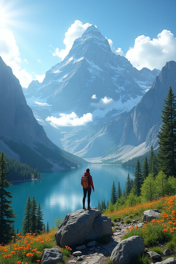 Realistic sunny mountain day - SeaArt AI