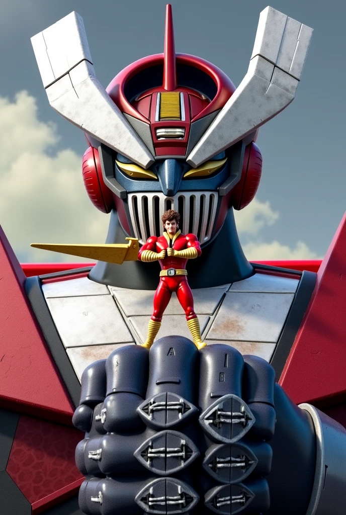 A highly realistic version of Mazinger Z, holding his girl operator ...