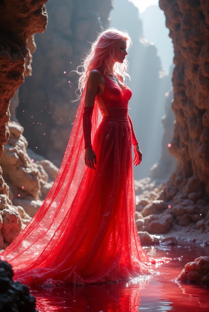 A crystalline formation evolving into the shape of a woman, red crystal ...