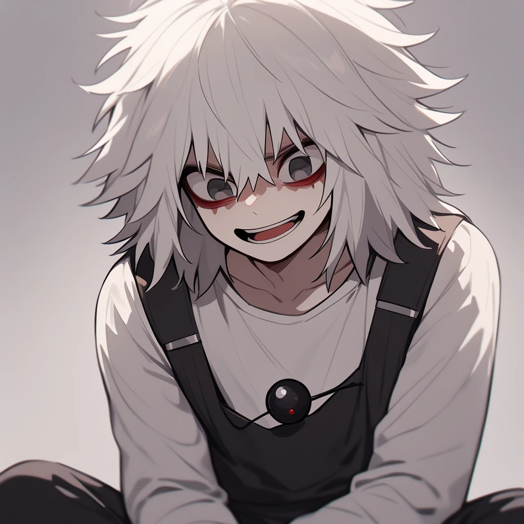 1 boy, male focus , kaneki ken, tokyo ghoul, Happy, sitting - SeaArt AI