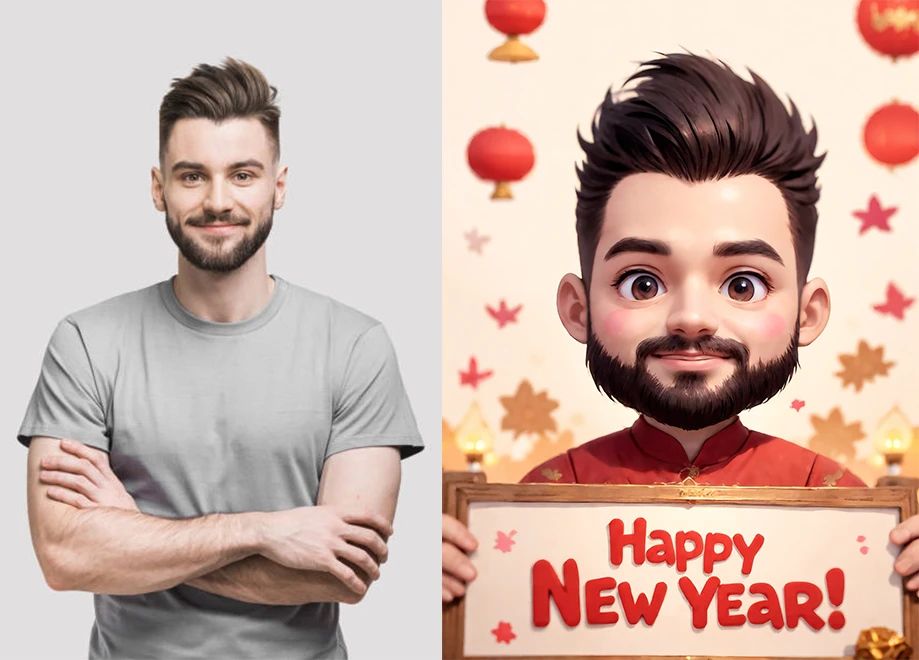 Seaart Ai Photos To New Year Cartoon Characters，照片生成新年卡通人物风格