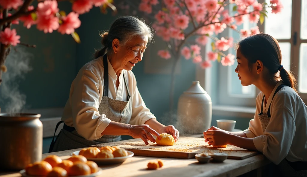 photo of old Vietnamese mother and mother boiling cake, expectant eyes ...