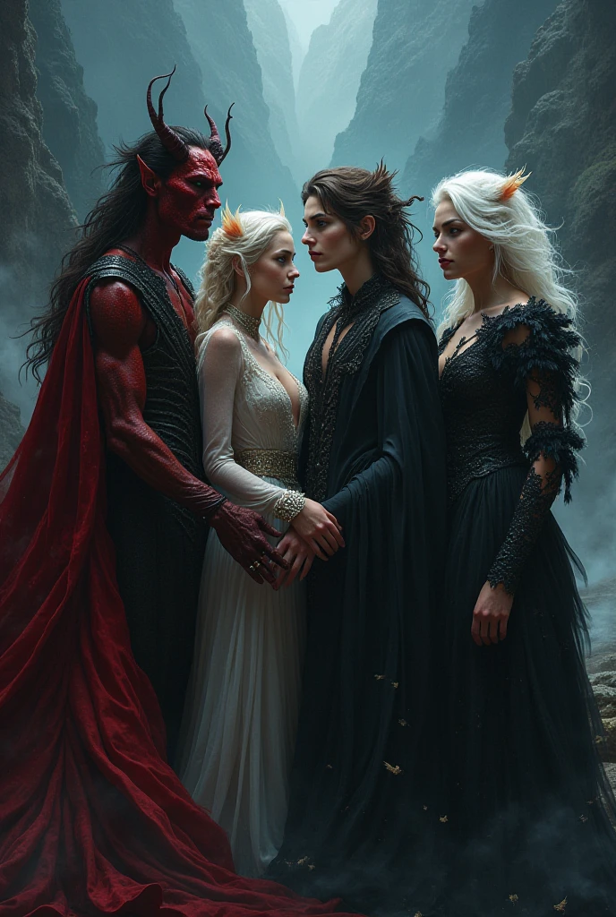 Four cool handsome anime men are demons, vampires, wolves, eagles ...