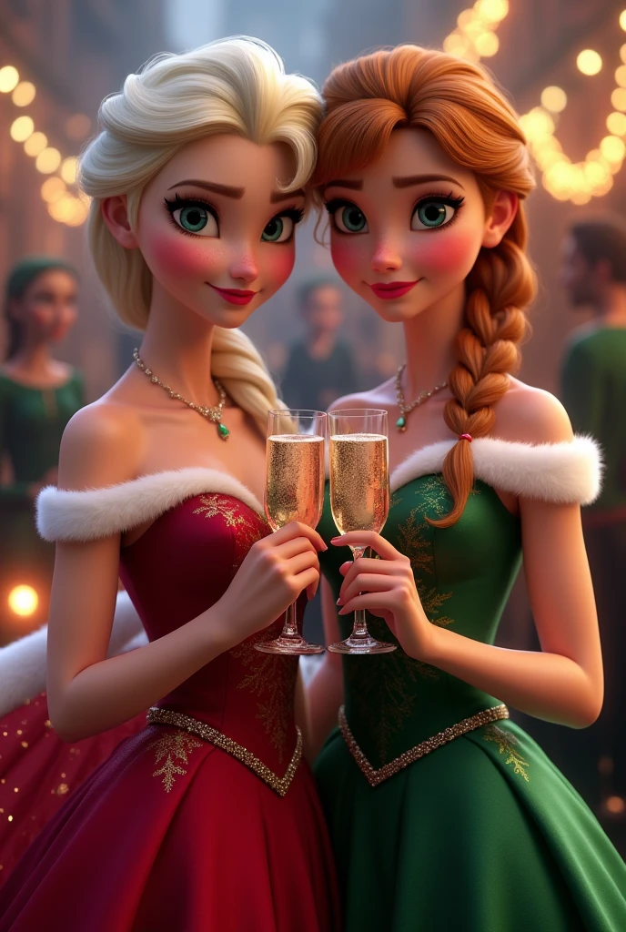Elsa wearing a Santa red dress with a glass of wine, filled with ...