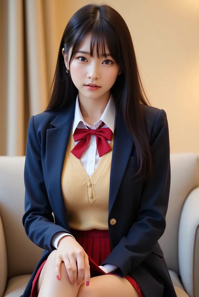 An alluring woman embodies sophistication in a layered school uniform ...
