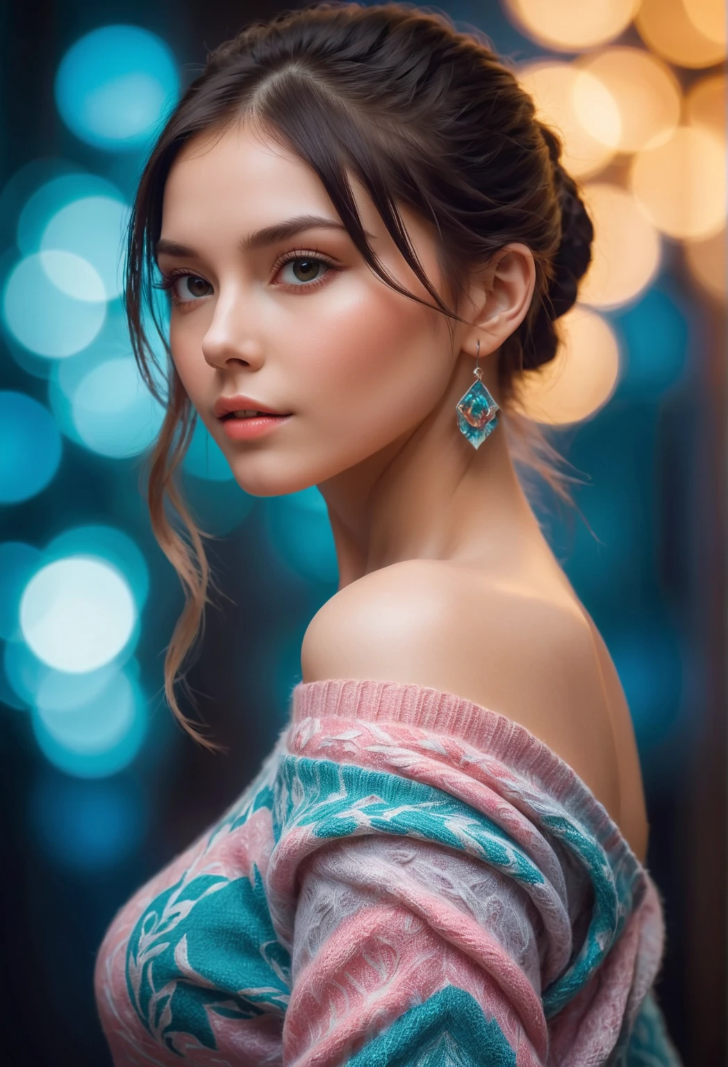 One Girl ,Mysterious Girl , exotic girl in an off-the-shoulder sweater ...