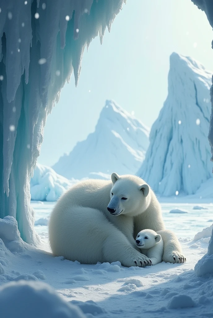 A big ice glacier in the middle of the arcit sea. Its lightly snowing - SeaArt AI