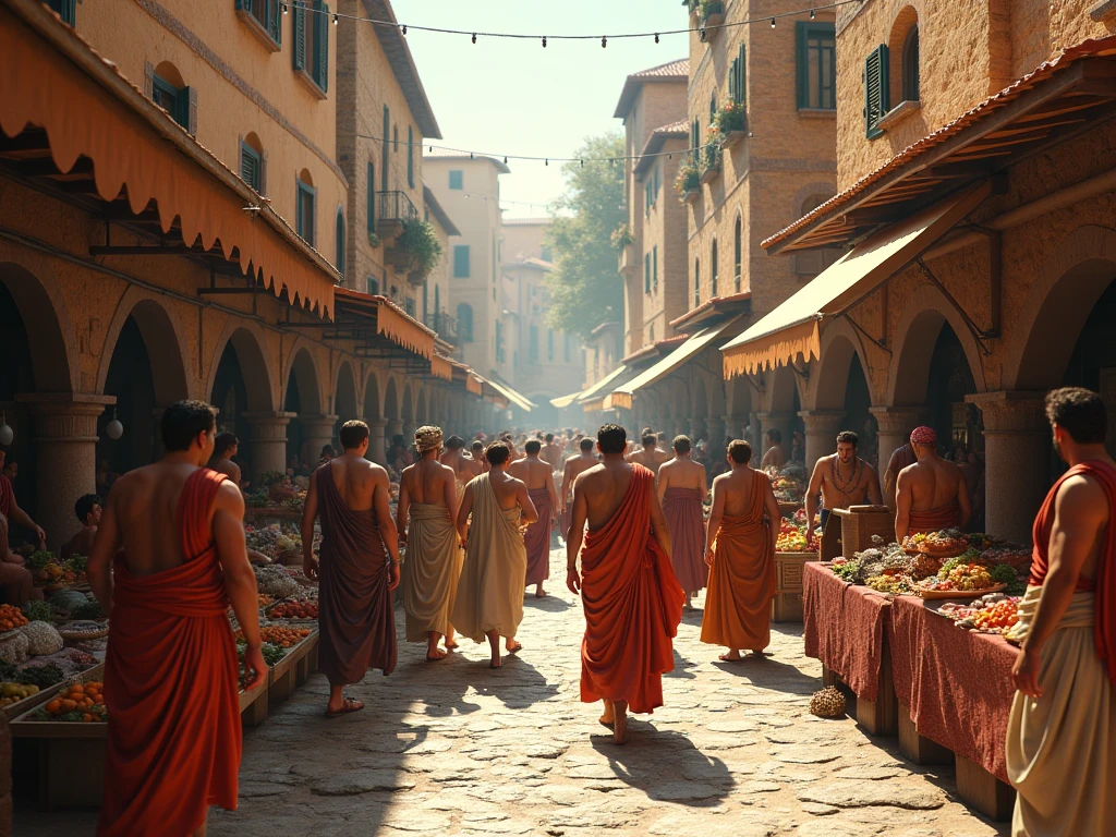 A multicultural market in Samnium, featuring Greek, Etruscan - SeaArt AI