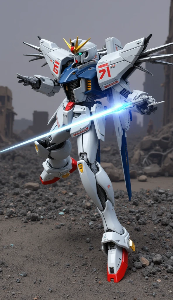 Robot gladiator"F91" , holds a beam saber that emits light - SeaArt AI