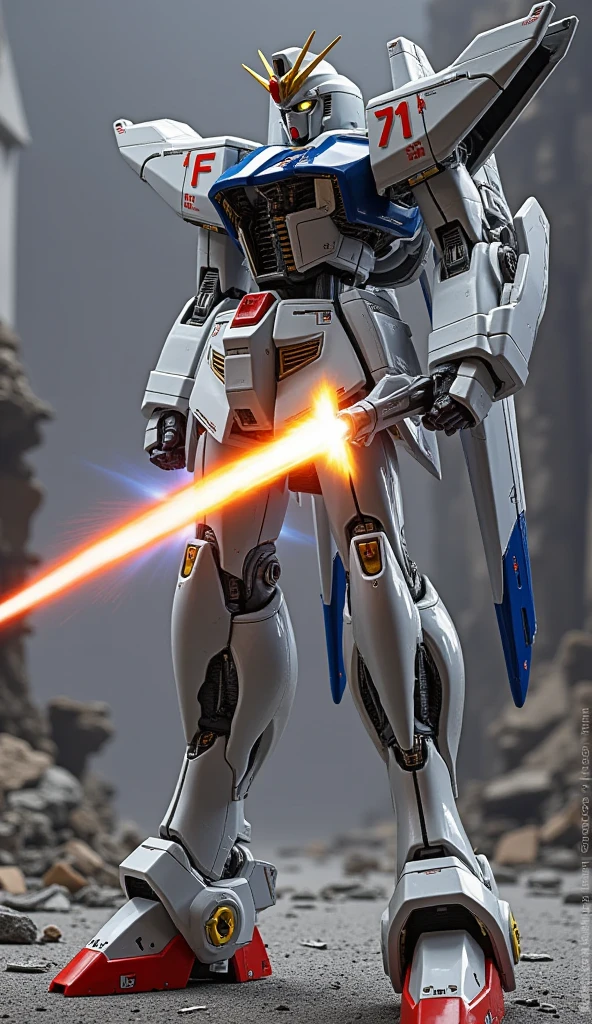 Robot gladiator"F91" , holds a beam saber that emits light - SeaArt AI