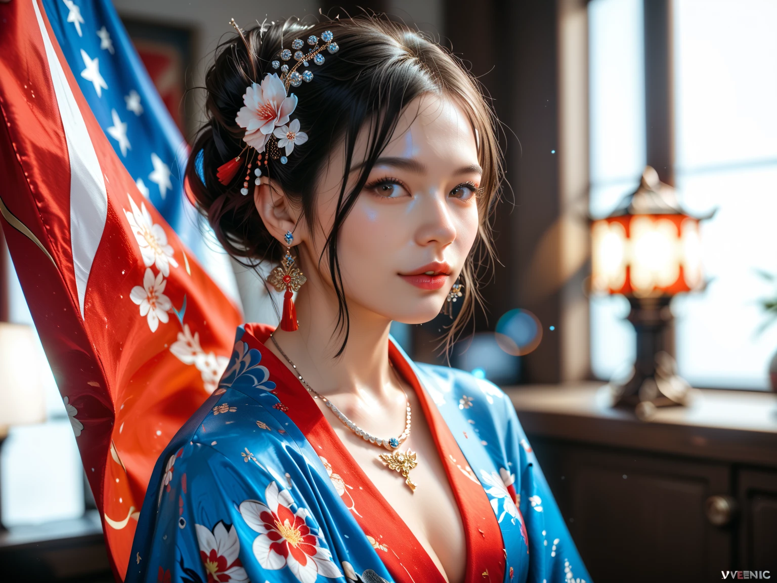 最 High Quality , masterpiece, High Resolution, 1girl, Chinese Flag Robe ...