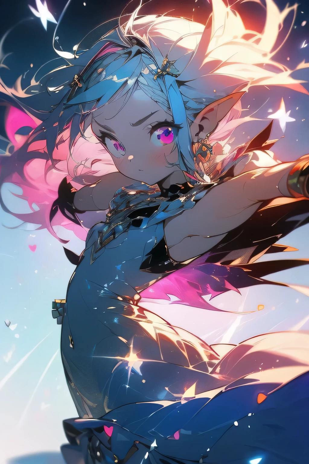 Anime girl with blue hair and pink eyes holding a sword - SeaArt AI