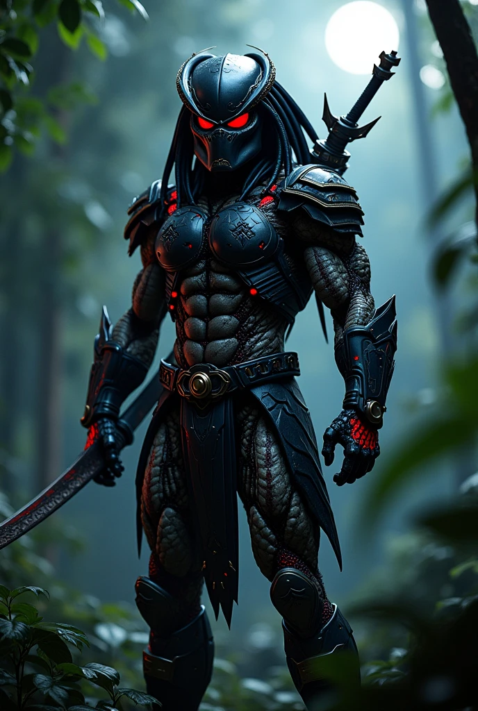 Predator，full body photo，pele negra com escamas, cybernetic, Fundo ...