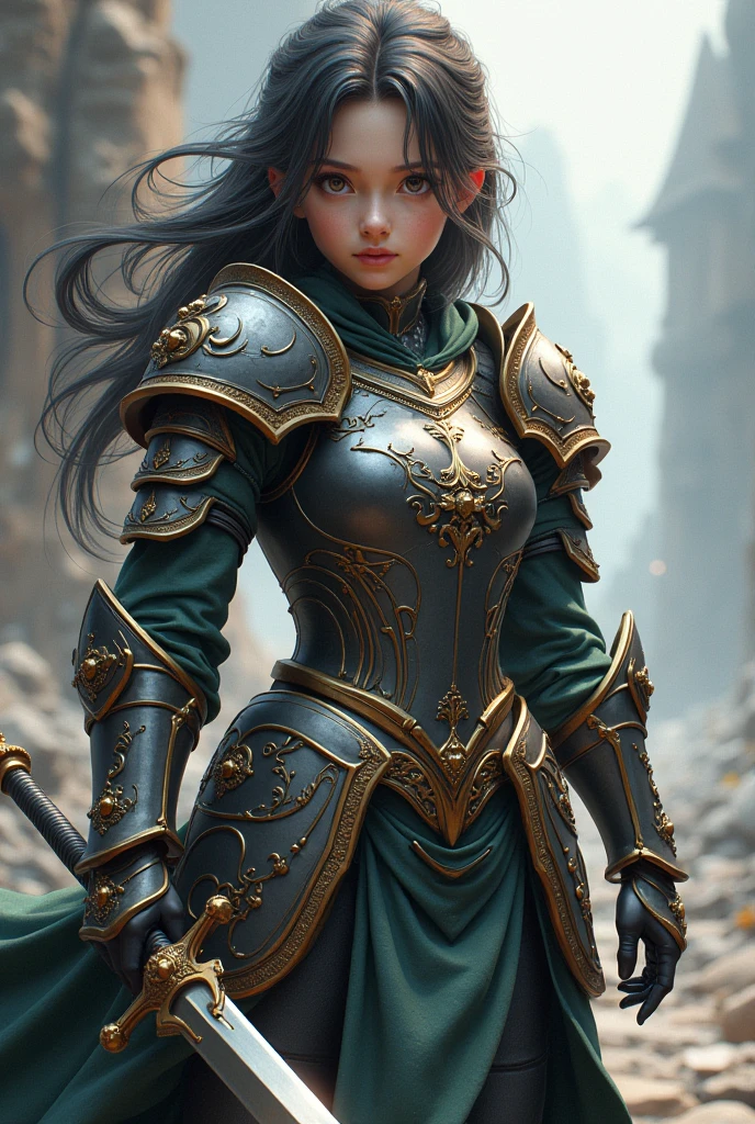 Girl in heavy armor armed with an anime-style javelard - SeaArt AI