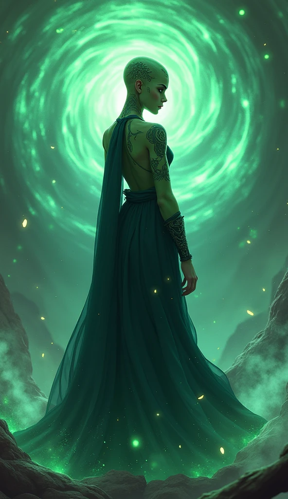 Bald green witch girl ,from behind ,full length 3d animated - SeaArt AI