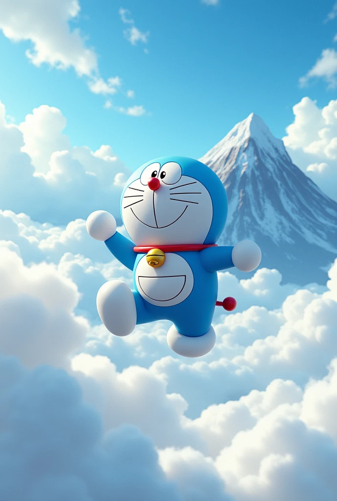 ((doraemon in the clouds with a mountain in the background)) - SeaArt AI