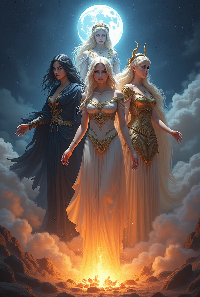 Illustration of the Eos Goddesses, Nyx, Selene, hestia, Athena - SeaArt AI