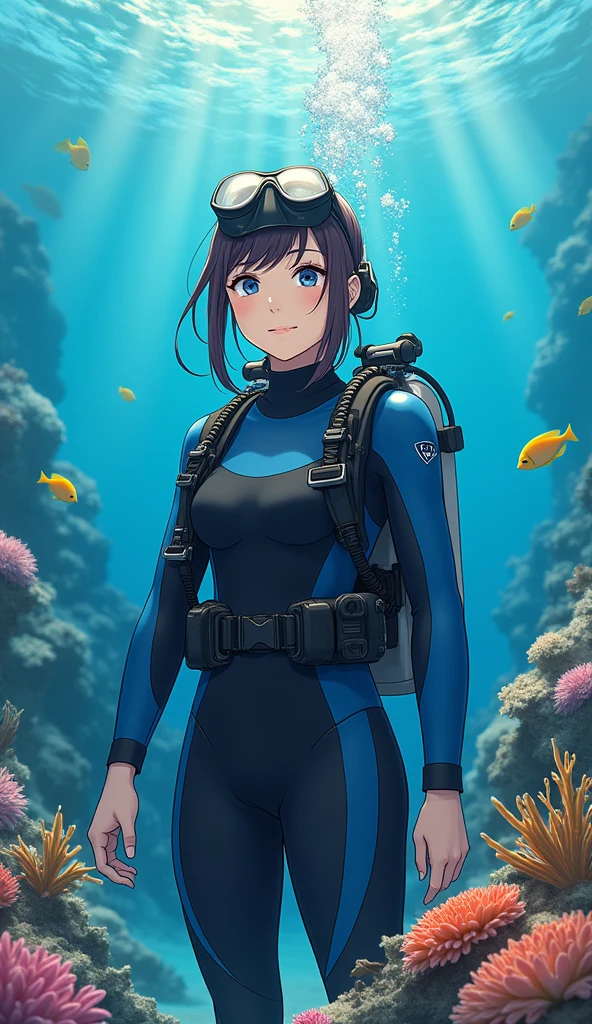 A realistic and lifelike depiction of a Japanese female diving ...