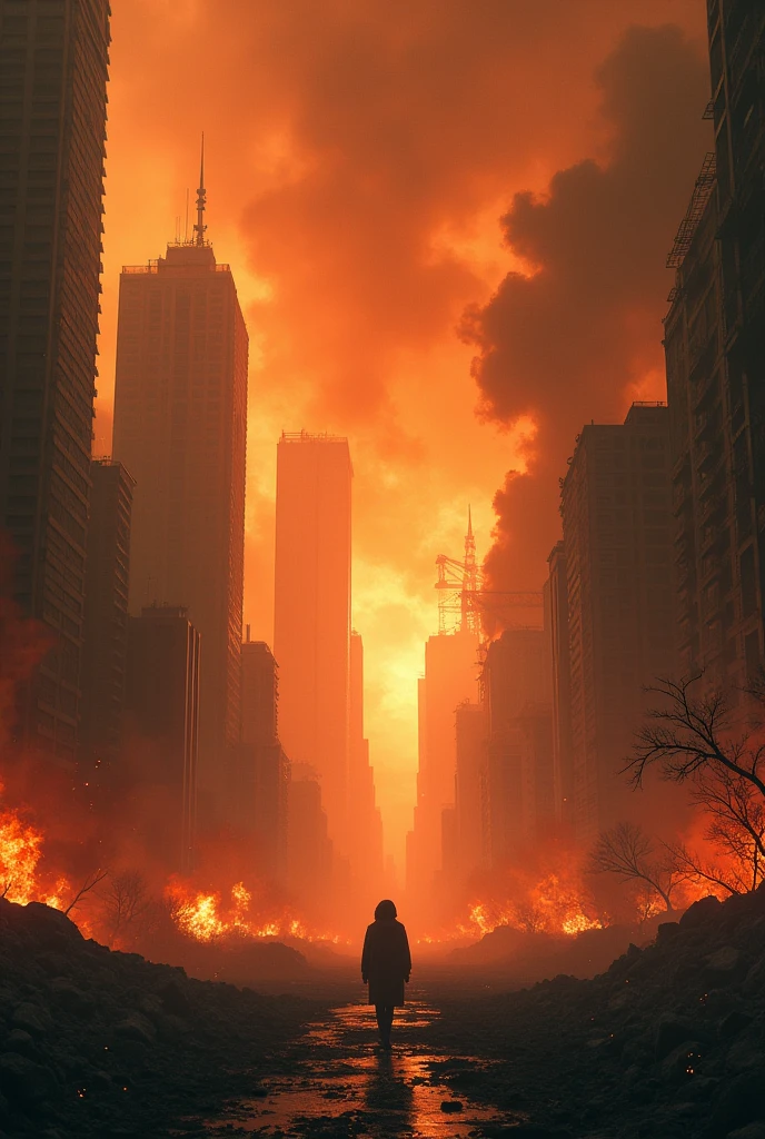 Apocalyptic city on fire - SeaArt AI