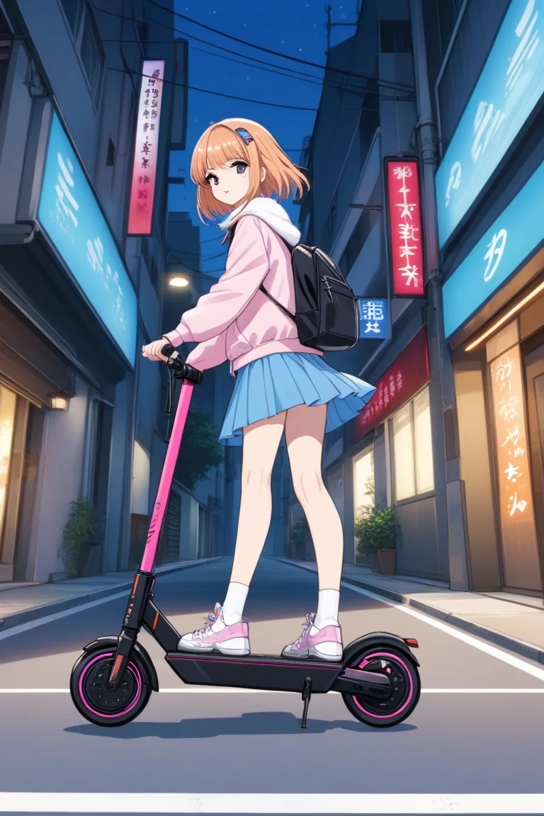 anime artwork 2D , One Girl , electric scooter , is standing - SeaArt AI