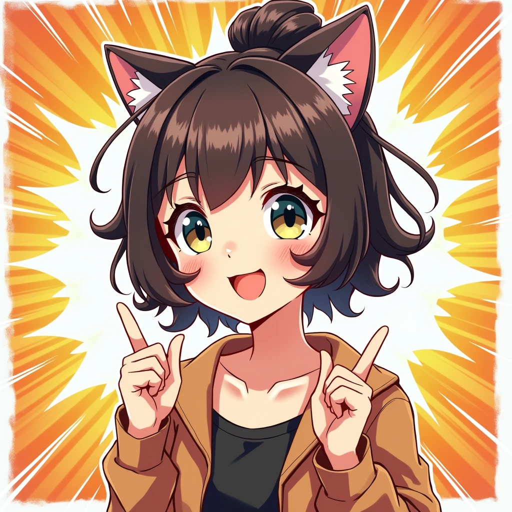 Cat ears cute girl high image quality High Quality comics long bun hair ...