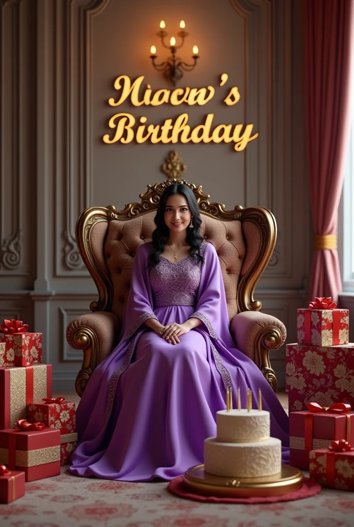 Create realistic illusion image of a 24 old girl is sitting on princess chair - SeaArt AI