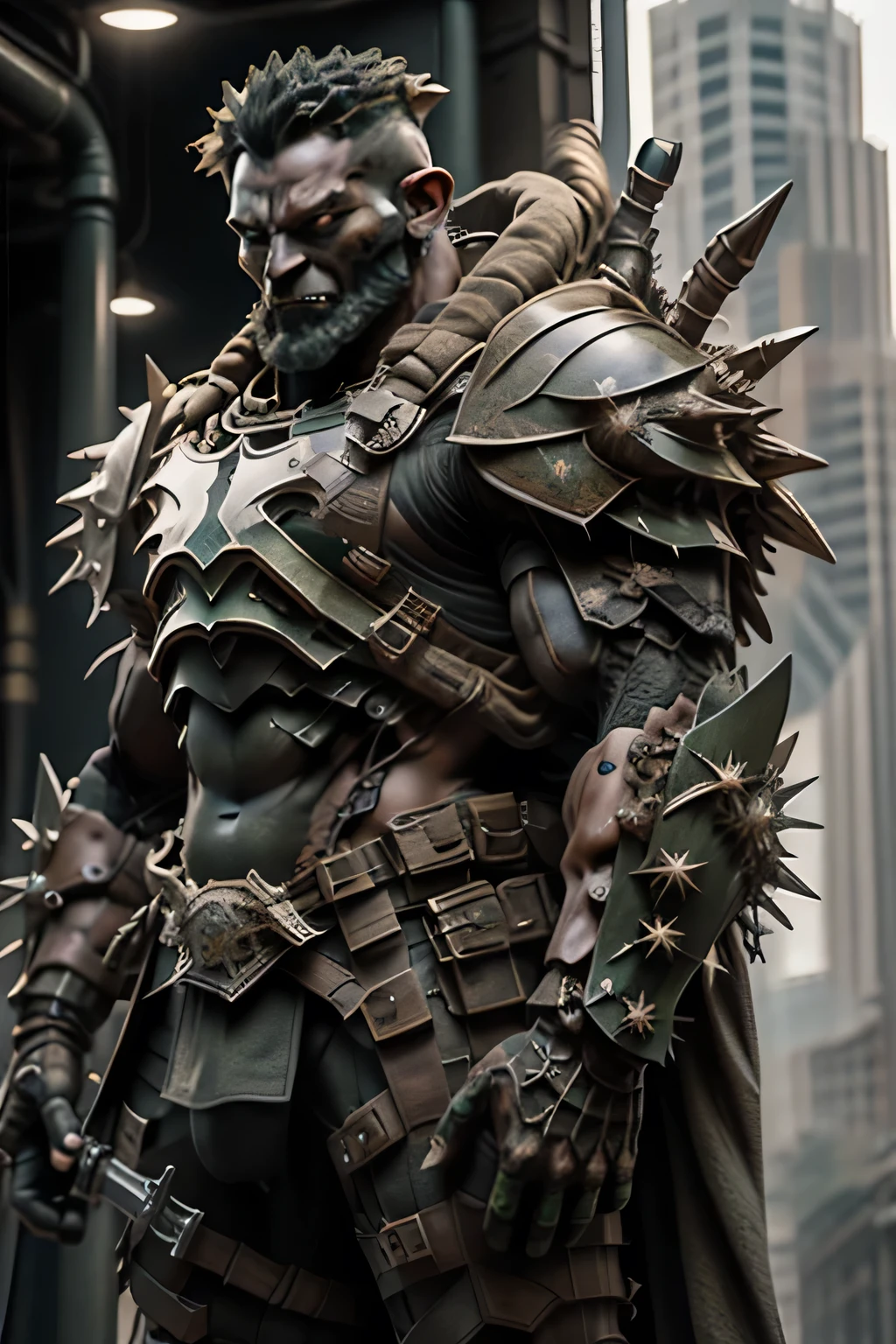 There is a man in a costume with spikes and a sword - SeaArt AI