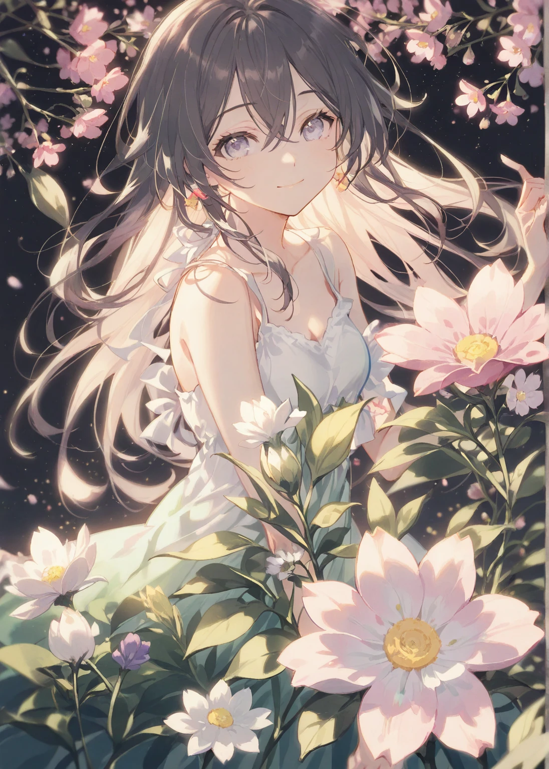 Light smile, floating hair, spring ephemerals, spring flowers - SeaArt AI