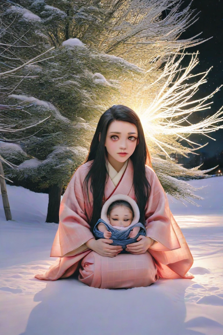 Very extremely beautiful girl, nezuko,realistic, large upturned wide ...