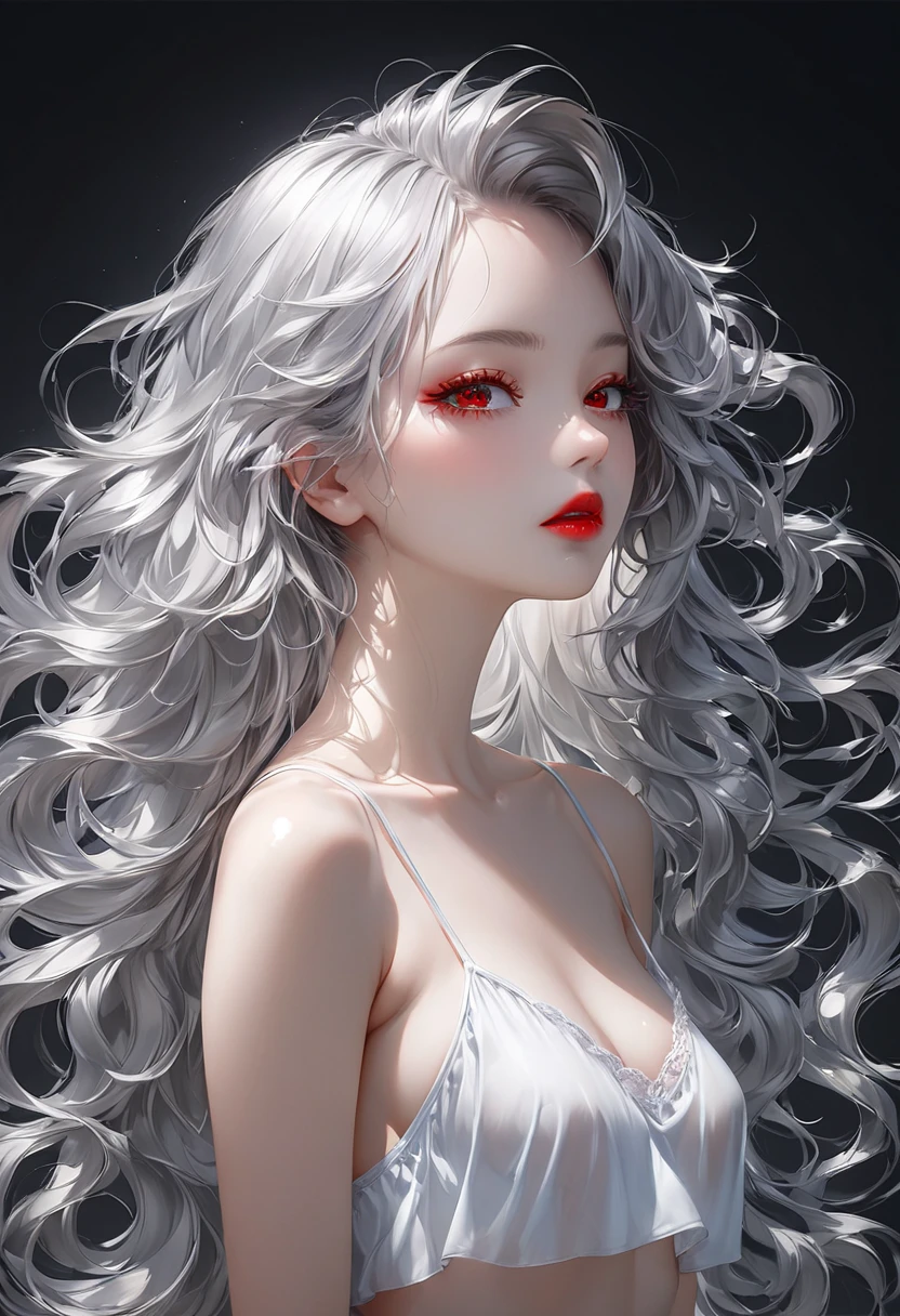 Medium shot, cool beauty, silver long thick eyelashes, silver shining glossy sil - SeaArt AI