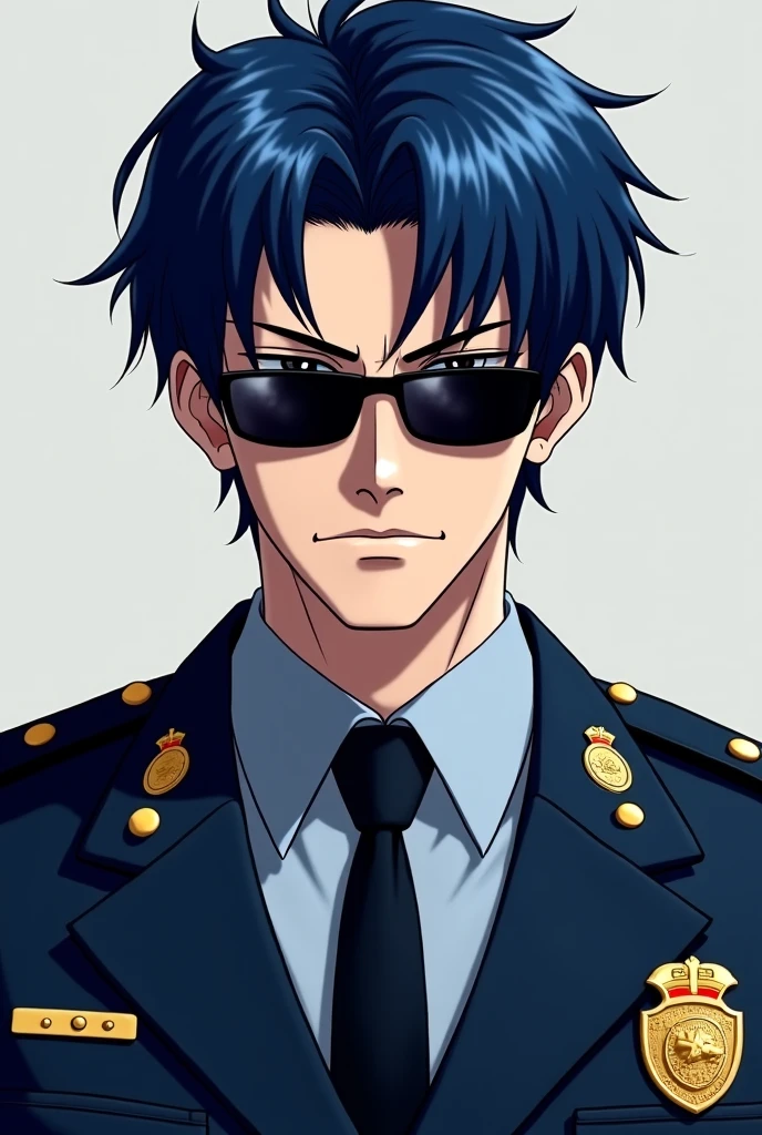 Anime manga style male character. adult, a dark blue-haired police ...