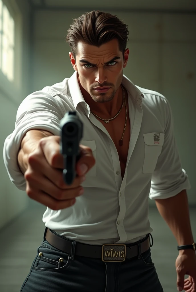 Attractive sexy man with intense green eyes , square manly robust ...