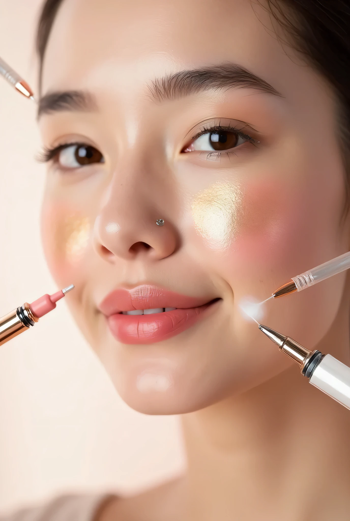Social media about filler injections that include gold, white and pink ...