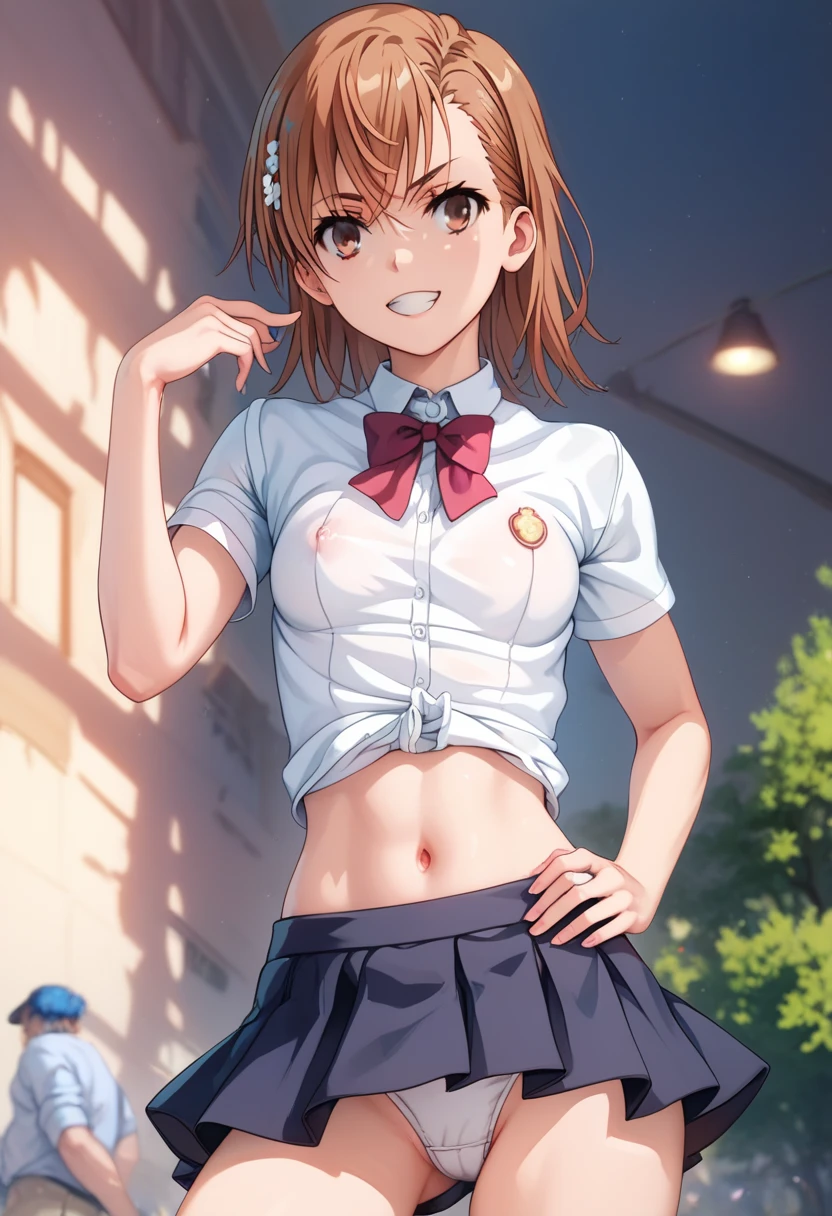 3DCG, 魅惑的なアニメガール , 御坂 美琴, ある科学的な超電磁銃,, 小さなおっぱい,[ 4Kデジタルアート - SeaArt AI